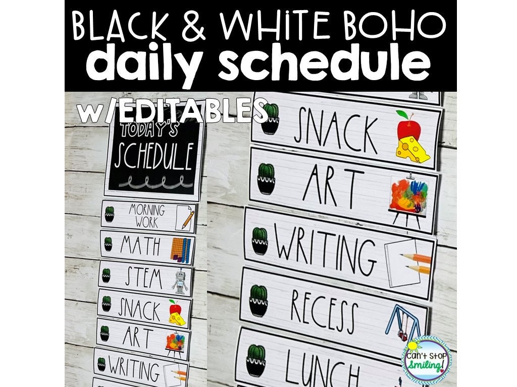 Editable Daily Schedule Cards Black and White BOHO Decor - Etsy