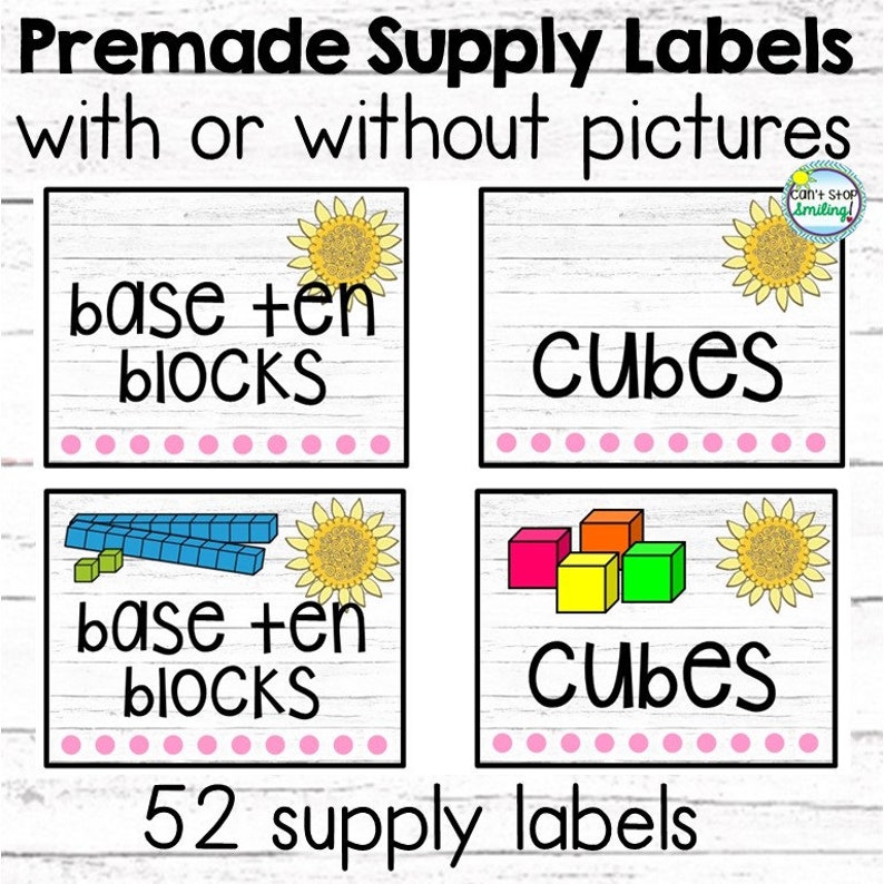 Sunshine Classroom Decor Labels Galore Including Supplies Notebooks and ...