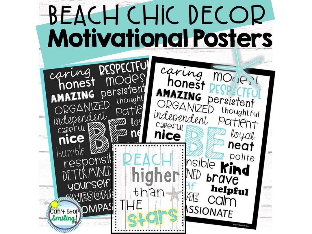 Motivational Classroom Posters in Beach Chic Theme BLANKS Included - Etsy