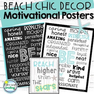 Motivational Classroom Posters in Beach Chic Theme BLANKS Included - Etsy