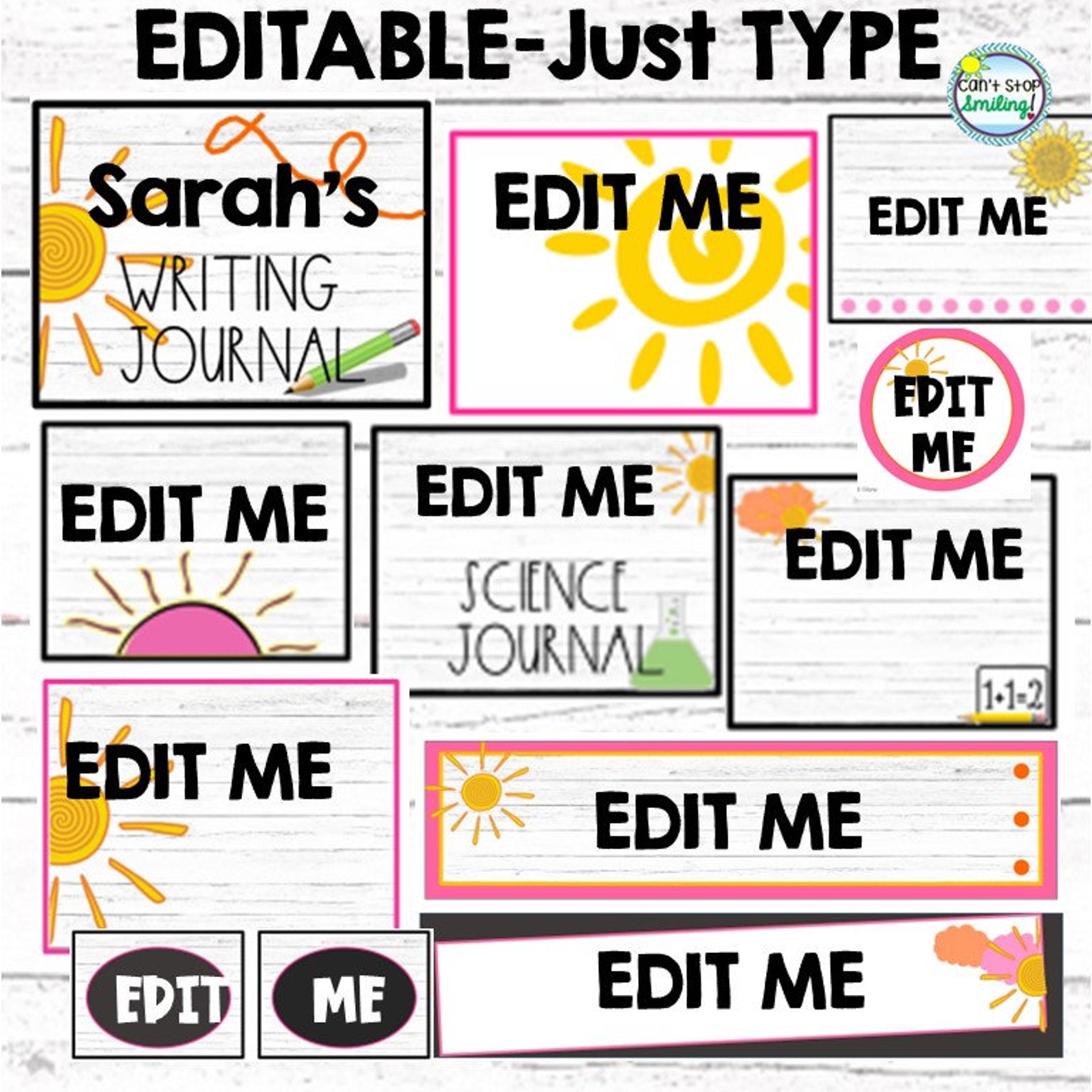 Sunshine Classroom Decor Labels Galore Including Supplies Notebooks and ...