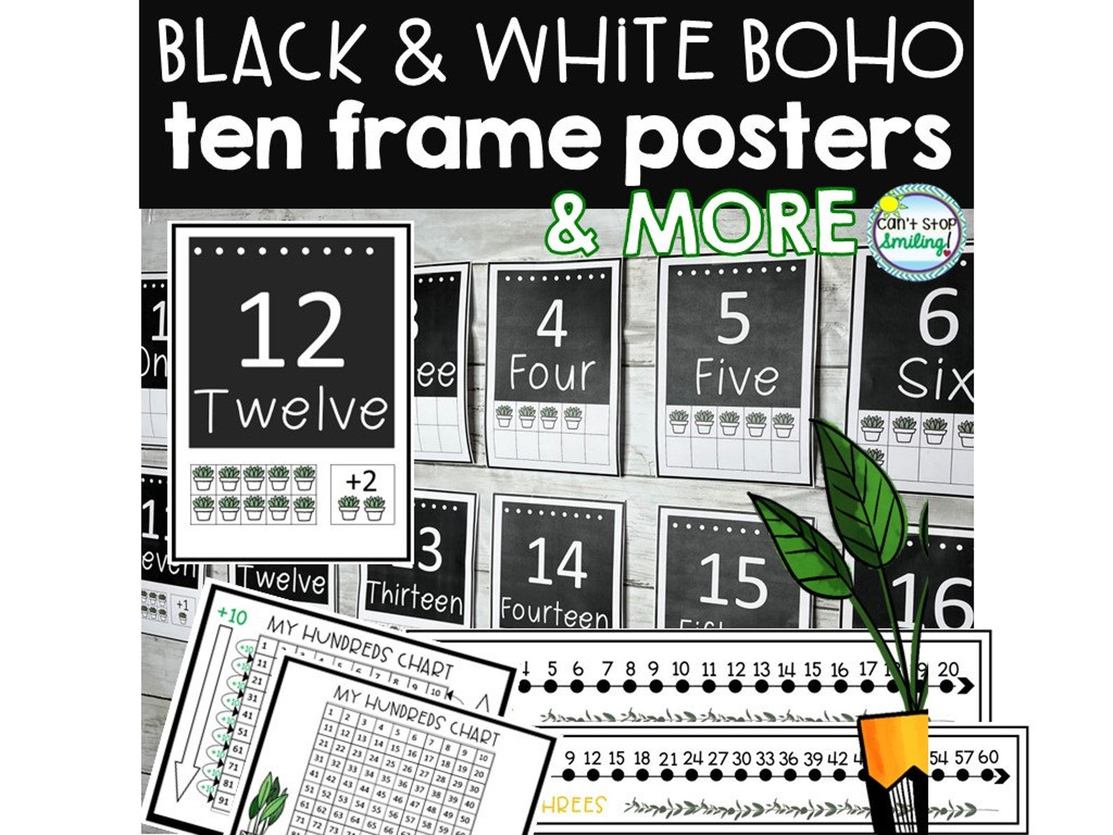 Editable Ten Frame Posters in Black and White BOHO W/ Number Lines - Etsy
