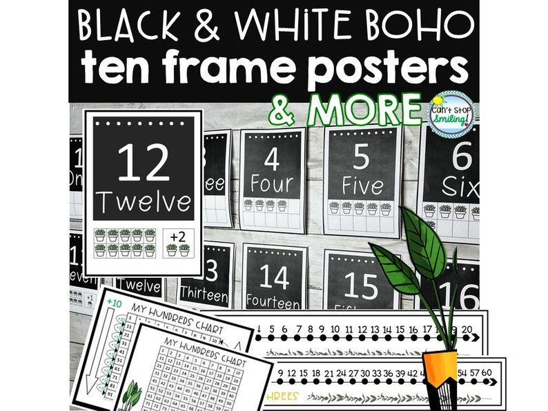 Editable Ten Frame Posters in Black and White BOHO W/ Number Lines - Etsy