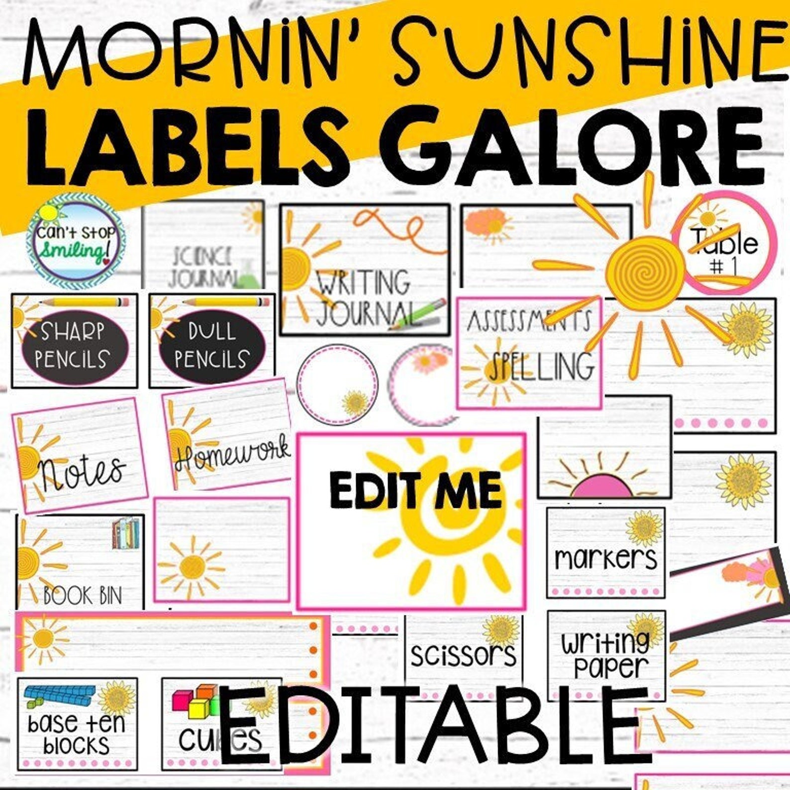 Sunshine Classroom Decor Labels Galore Including Supplies - Etsy