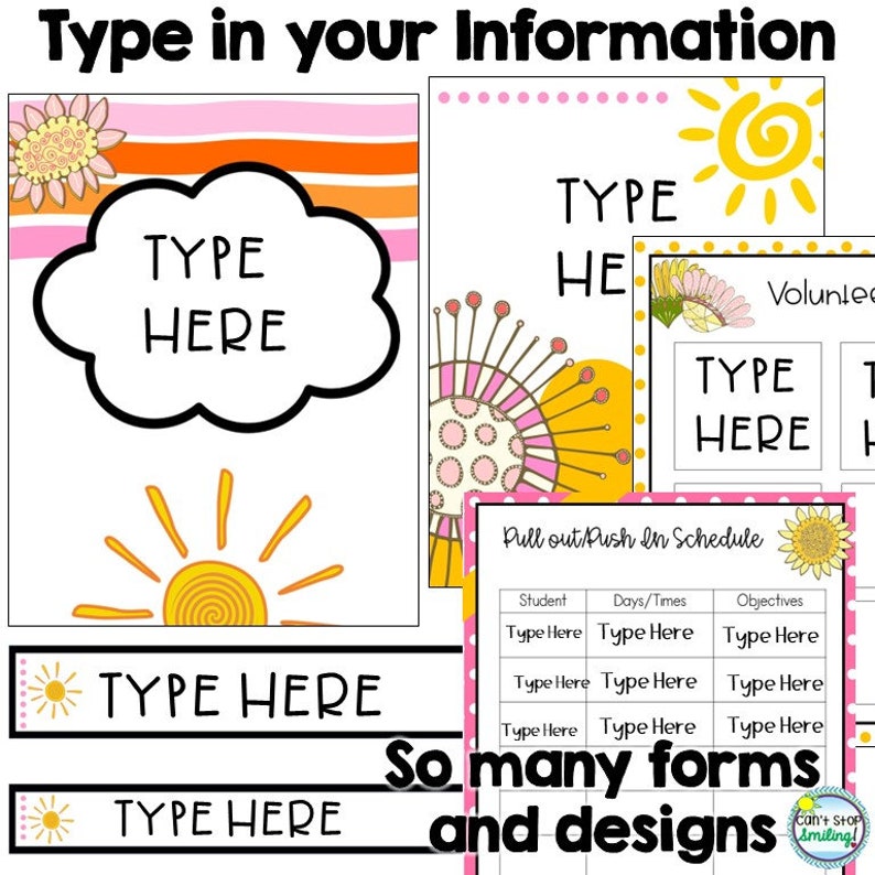 Sunshine Classroom Decor Teacher Binder Forms Planners and Covers ...