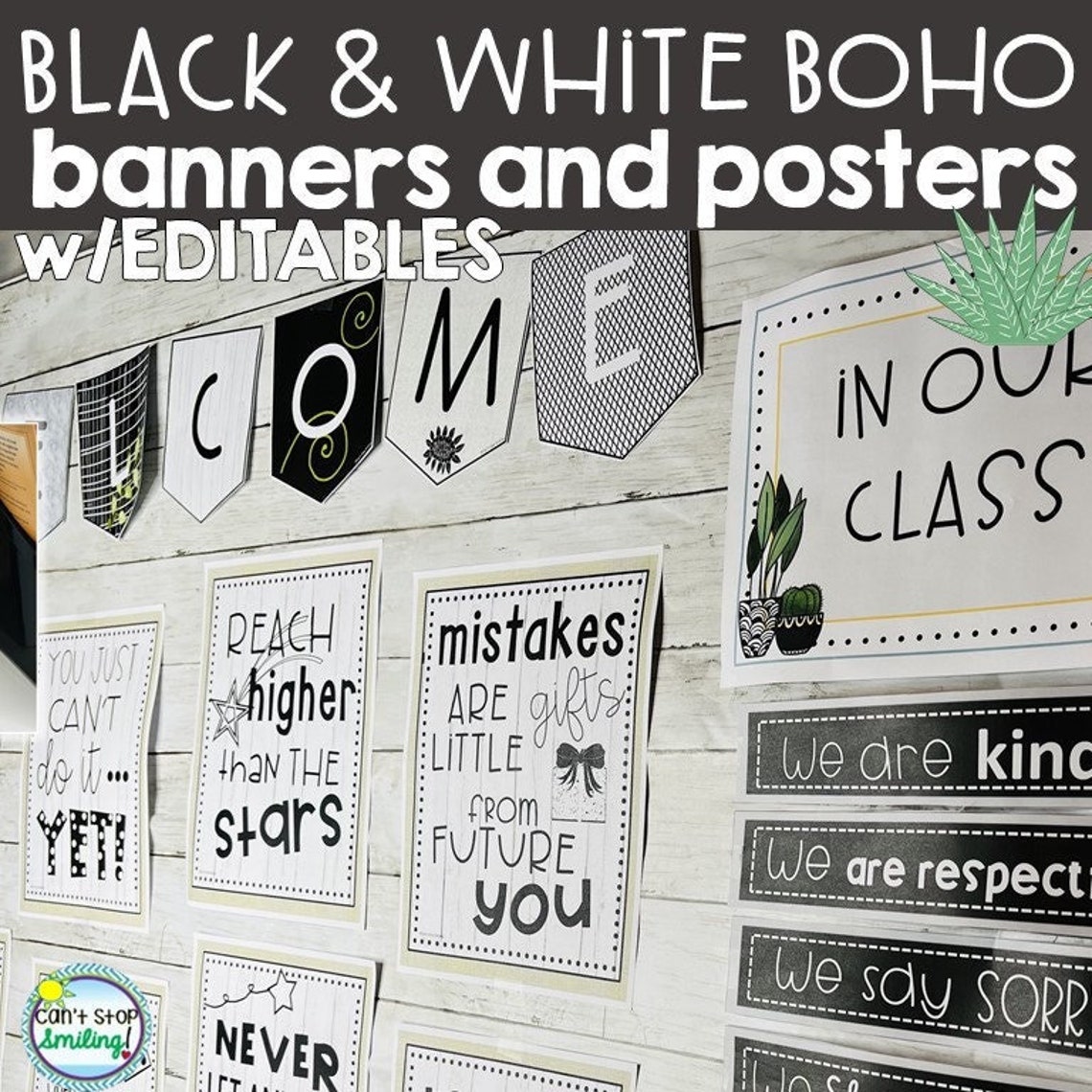 BOHO BLACK and WHITE Decor Classroom Posters Welcome Banners - Etsy