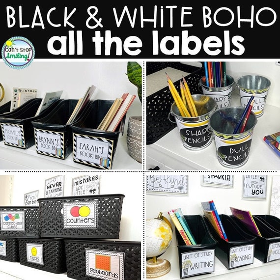 ALL THE LABELS Black and White Boho Classroom Decor Editable - Etsy