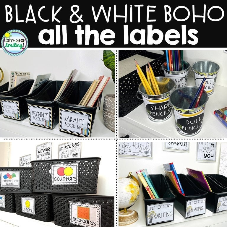 ALL THE LABELS Black and White Boho Classroom Decor Editable - Etsy