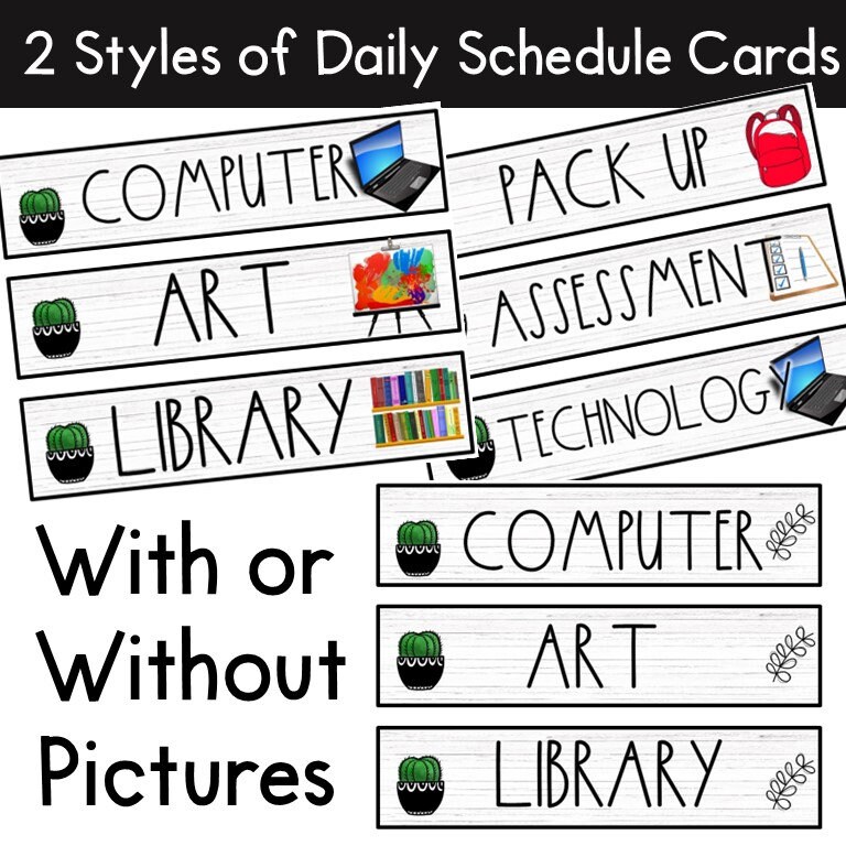 Editable Daily Schedule Cards Black and White BOHO Decor - Etsy