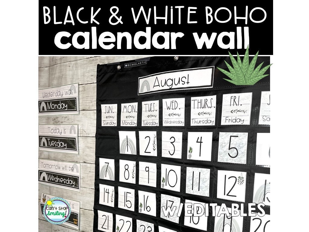BOHO Black and White Calendar Wall - Etsy