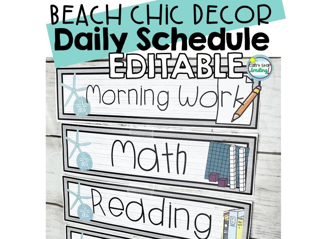 Editable Daily Schedule Cards for Classroom in Beach Chic Decor - Etsy