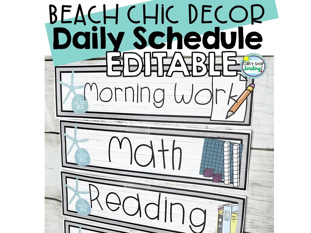 Editable Daily Schedule Cards for Classroom in Beach Chic Decor - Etsy