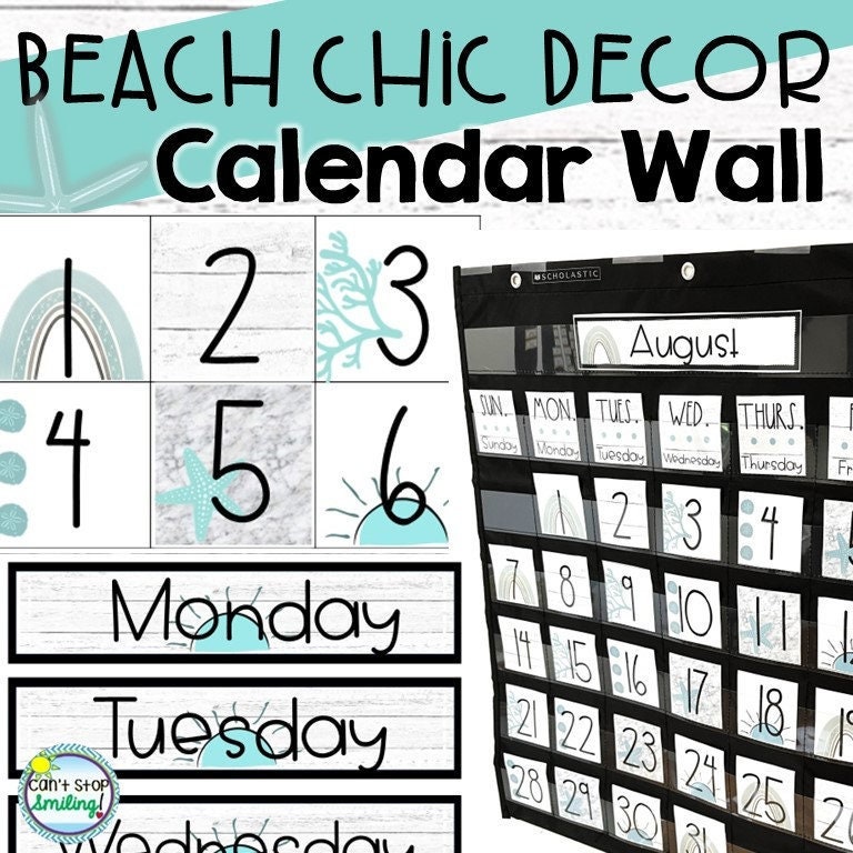 Classroom Decor Calendar Wall Beach Chic Theme EDITABLE - Etsy