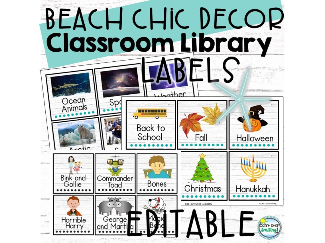 Editable Classroom Library Labels in Beach Theme - Etsy