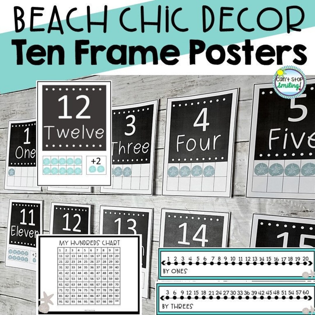 Beach Theme Ten Frame Posters Classroom Decor EDITABLE - Etsy
