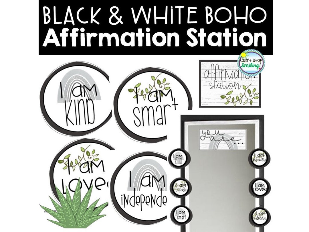 Editable Classroom Affirmation Station Black and White BOHO - Etsy
