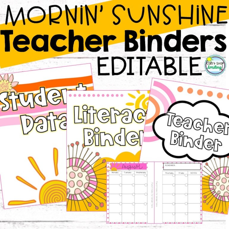 Sunshine Classroom Decor Teacher Binder Forms Planners and Covers ...