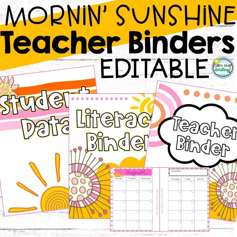 Sunshine Classroom Decor Teacher Binder Forms Planners and Covers ...