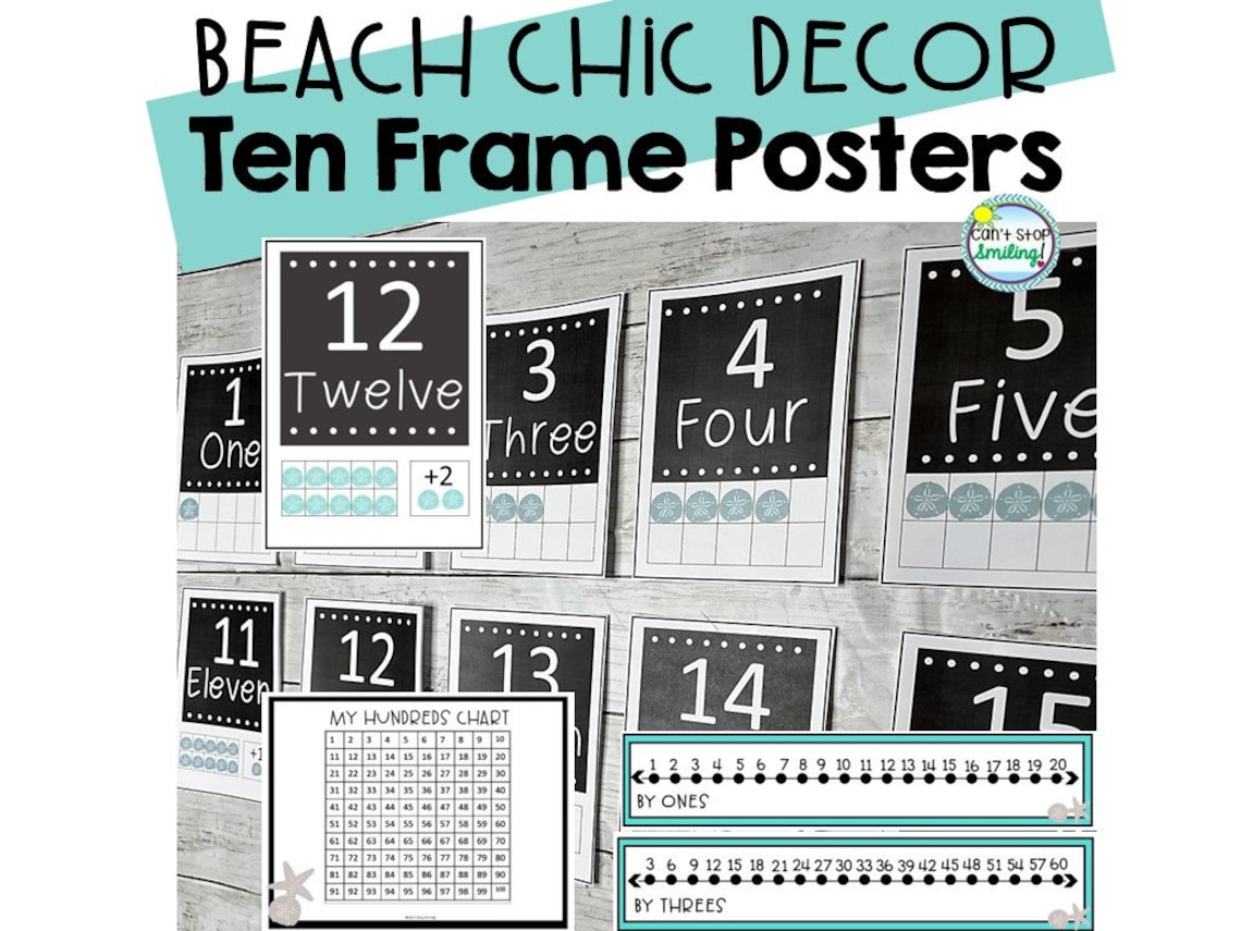 Beach Theme Ten Frame Posters Classroom Decor EDITABLE - Etsy