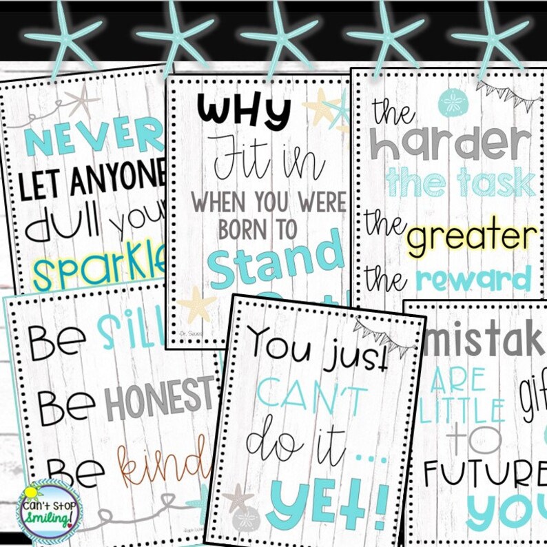 Motivational Classroom Posters in Beach Chic Theme BLANKS Included - Etsy