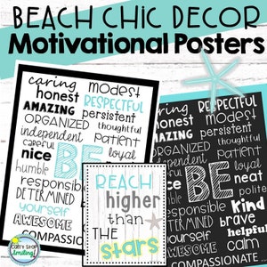 Motivational Classroom Posters in Beach Chic Theme BLANKS Included - Etsy