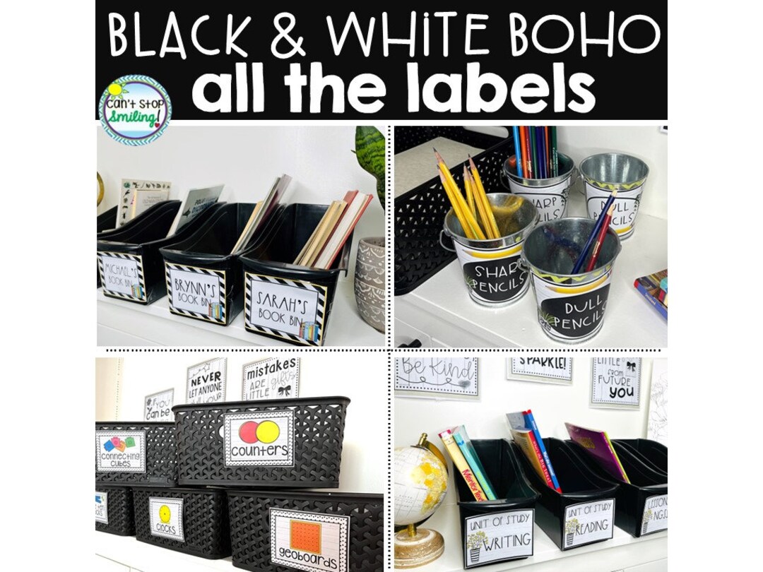 ALL THE LABELS Black and White Boho Classroom Decor Editable - Etsy
