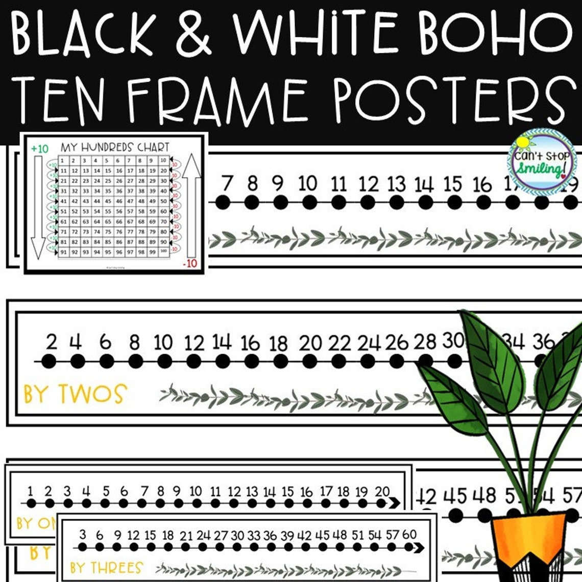 Editable Ten Frame Posters in Black and White BOHO W/ Number Lines - Etsy