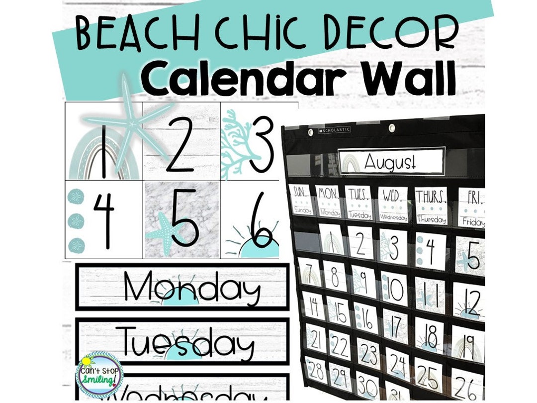 Classroom Decor Calendar Wall Beach Chic Theme EDITABLE - Etsy