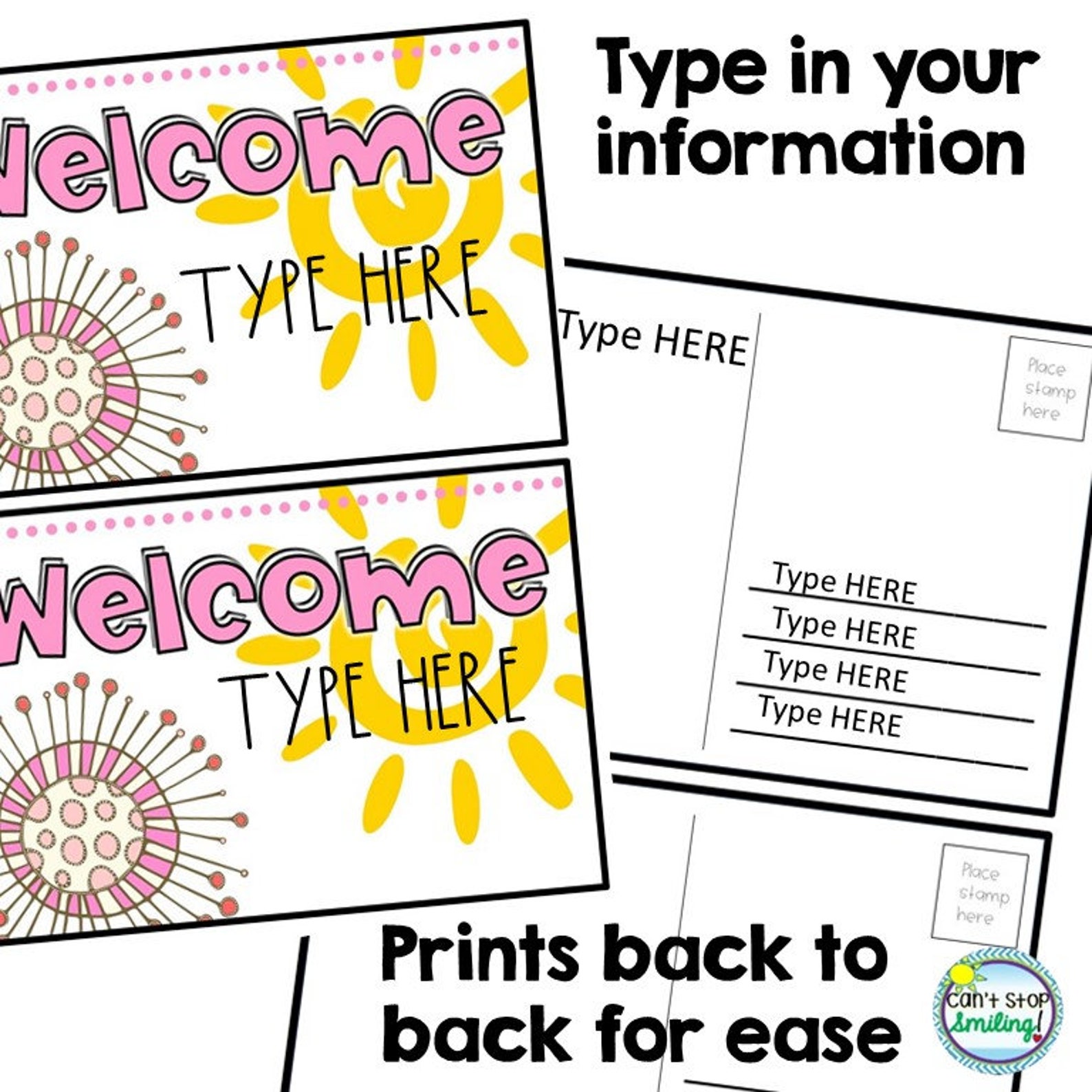 Sunshine Classroom Decor Welcome Back EDITABLE Postcards From Teacher ...