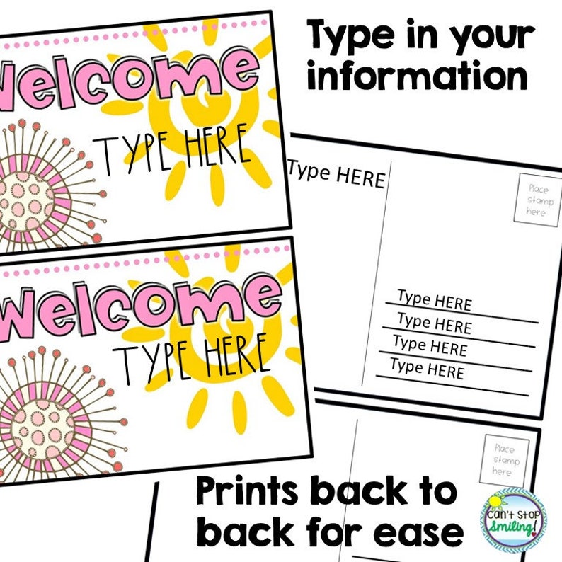 Sunshine Classroom Decor Welcome Back EDITABLE Postcards From Teacher ...