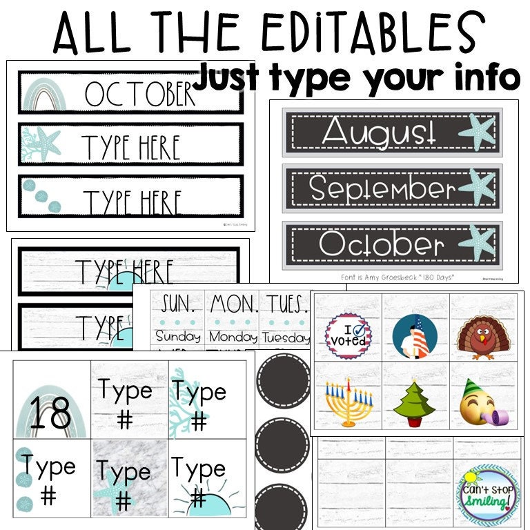 Classroom Decor Calendar Wall Beach Chic Theme EDITABLE - Etsy