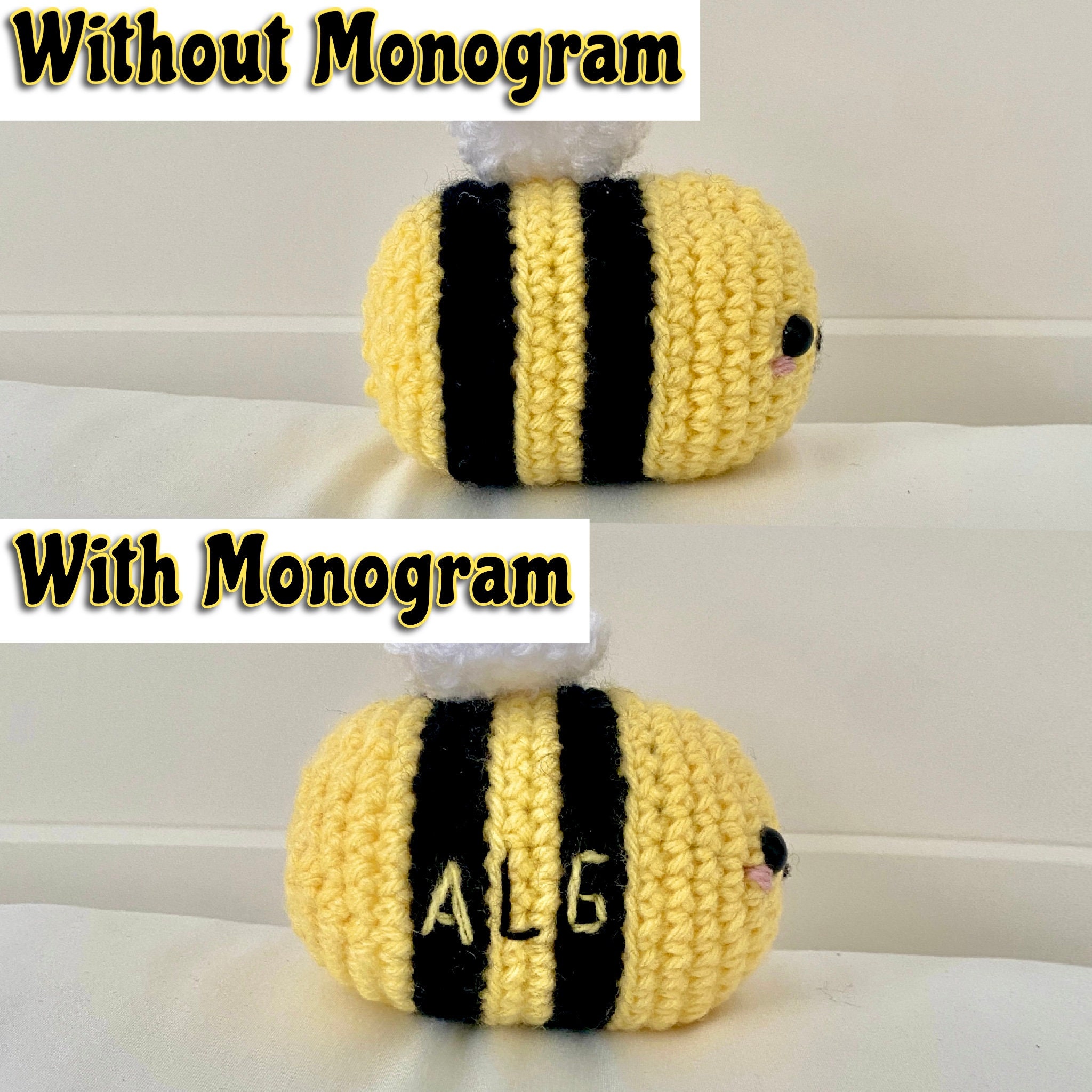 Monogrammed Crochet Bumble Bee Plushie, Cute Crochet Animals, Small Baby Bee Amigurumi ...