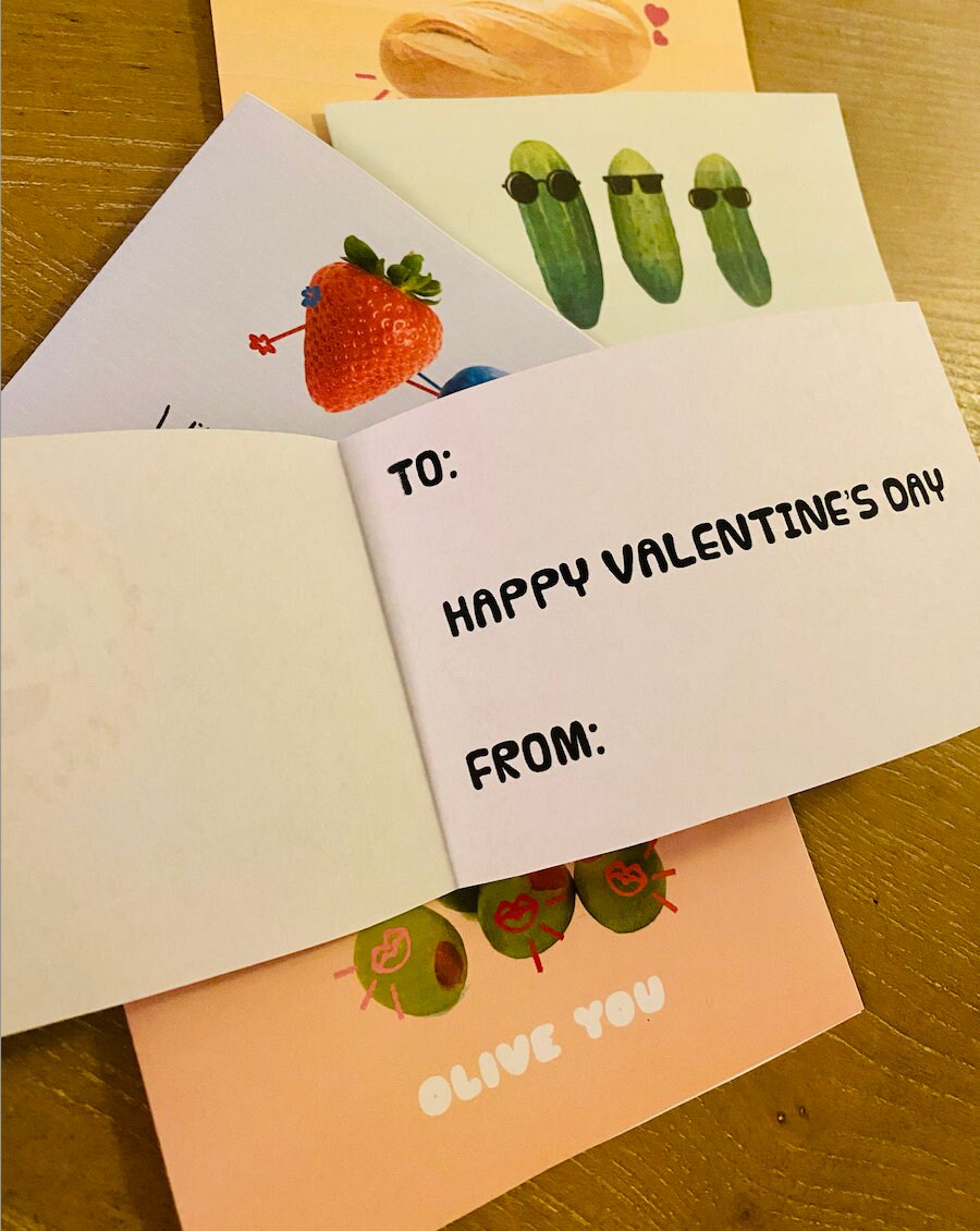 Download and Print: Valentine's Day Cards Set of 8 Food-themed ...