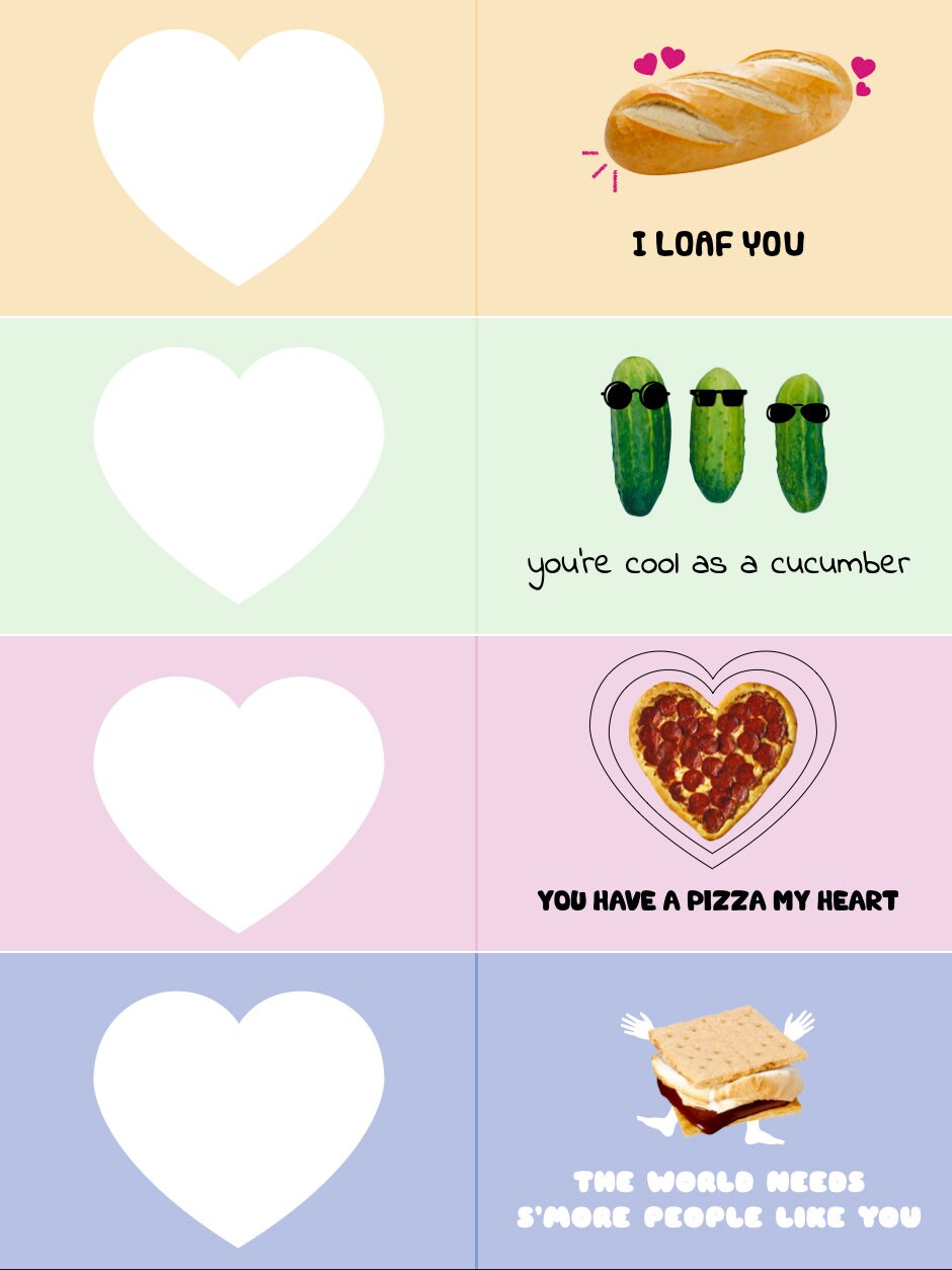 Download and Print: Valentine's Day Cards Set of 8 Food-themed ...