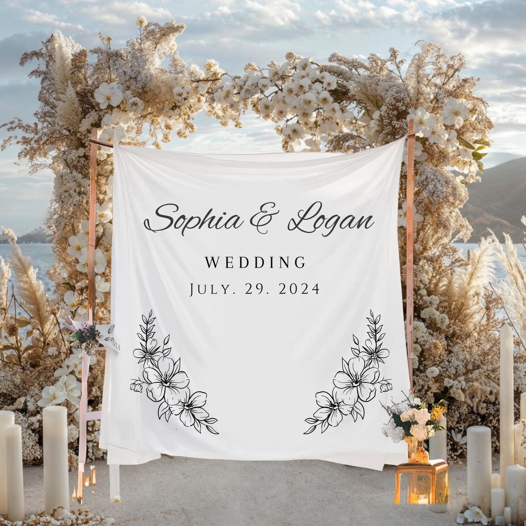 Custom Wedding Sign With Floral Detail, Hand Painted Wedding Backdrop ...