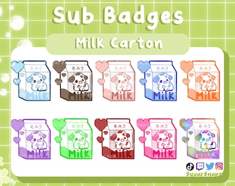 Milk Carton Sub Badges | 12 Kawaii Milk Box Sub Badges | Cute Twitch ...