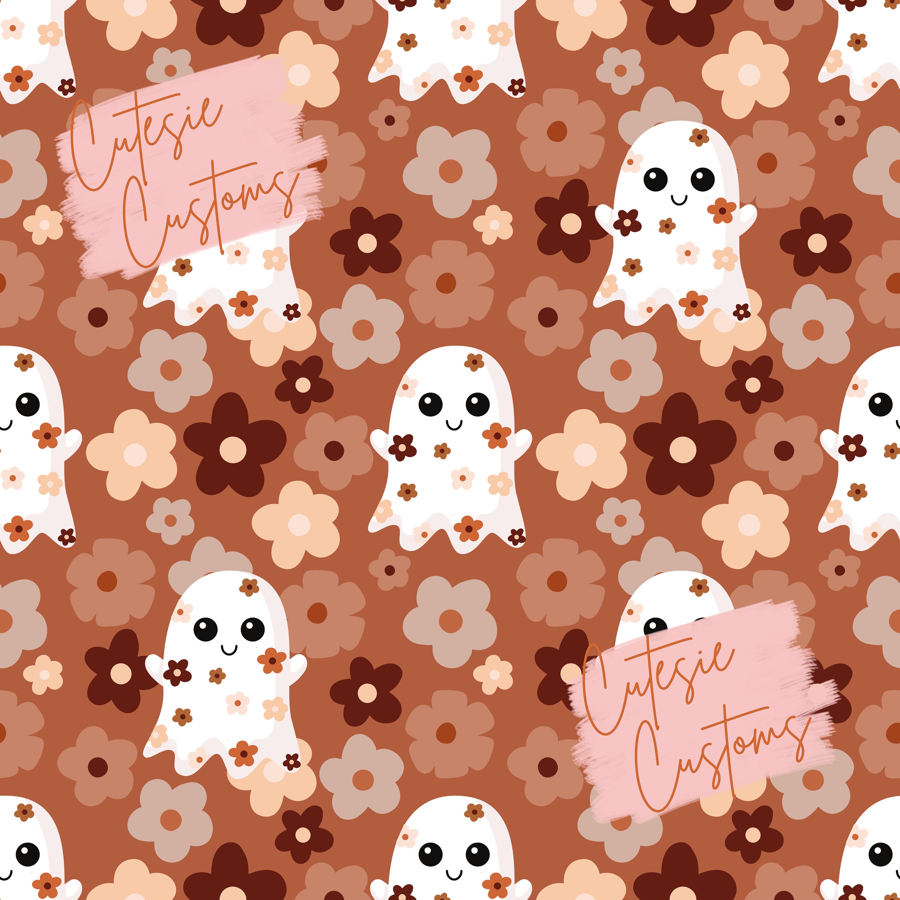 Ghost Halloween Flower Pattern, Digital Seamless Design, Fabric Design ...