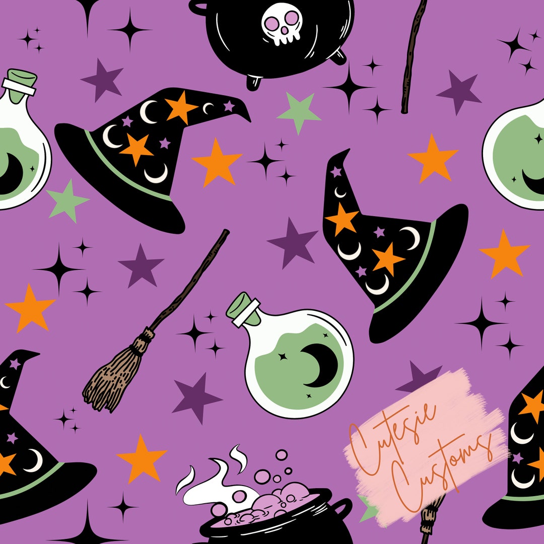 Witch Halloween Pattern, Digital Seamless Design, Fabric Print, Fabric ...