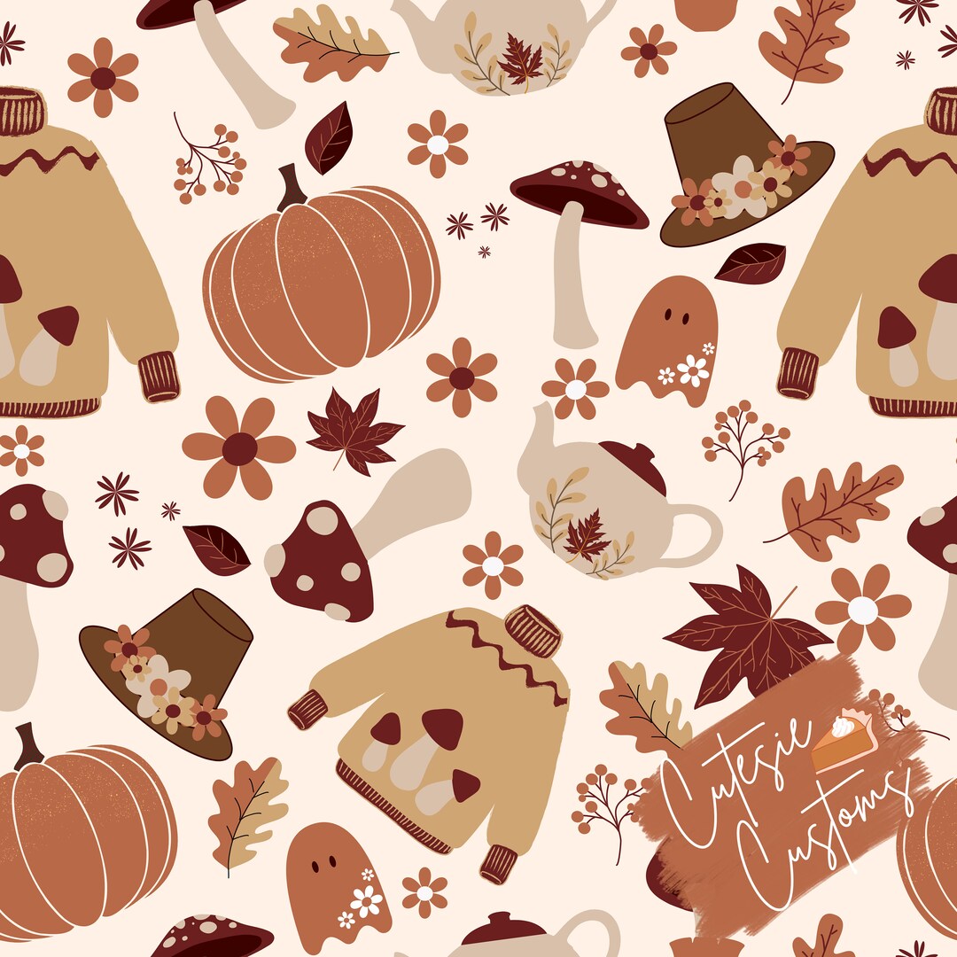 Thanksgiving Fall Vibes Pattern, Fabric Prints, Custom Fabric Design ...