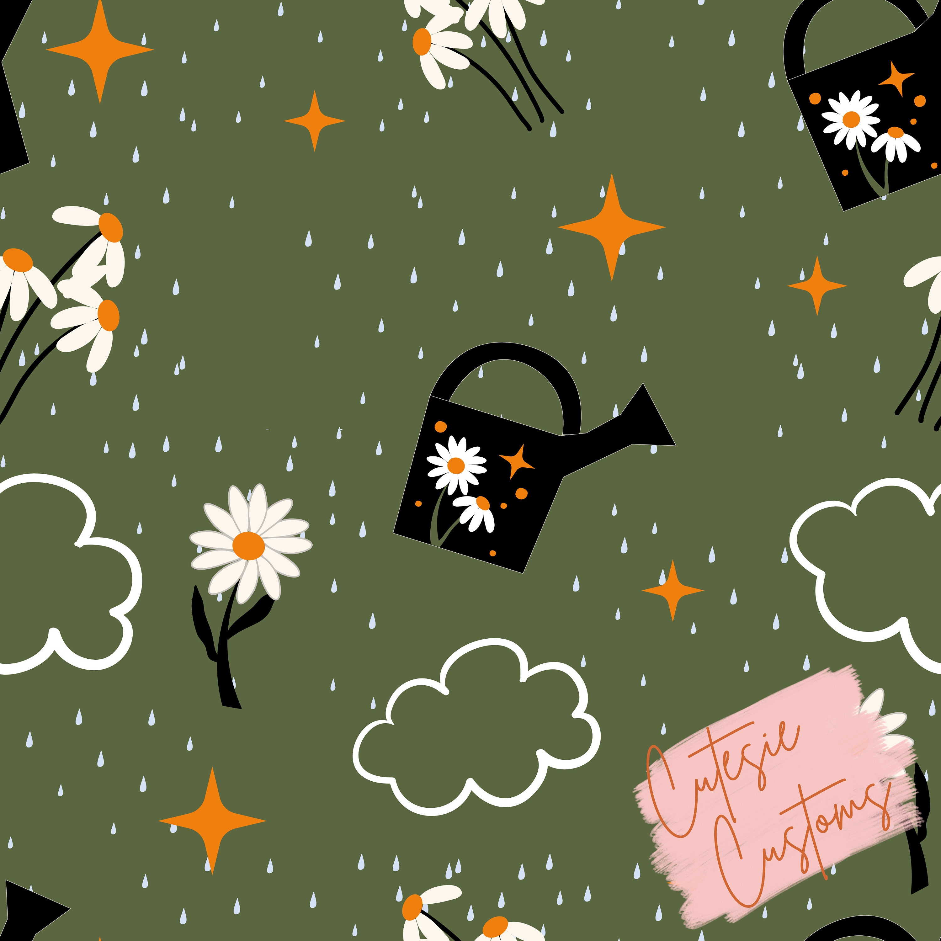 Flower Pot Pattern, Digital Seamless Files, Fabric Designs, Retro ...