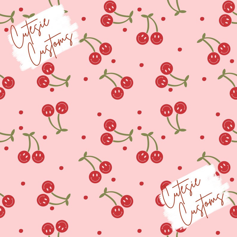 Happy Cherry Pattern, Digital Seamless Design, Fabric Print, Fabric ...