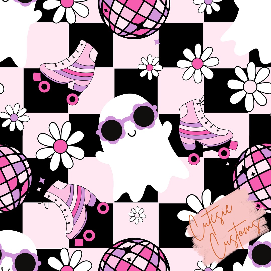 Halloween Checkered Groovy Ghost Pattern, Digital Seamless Design ...