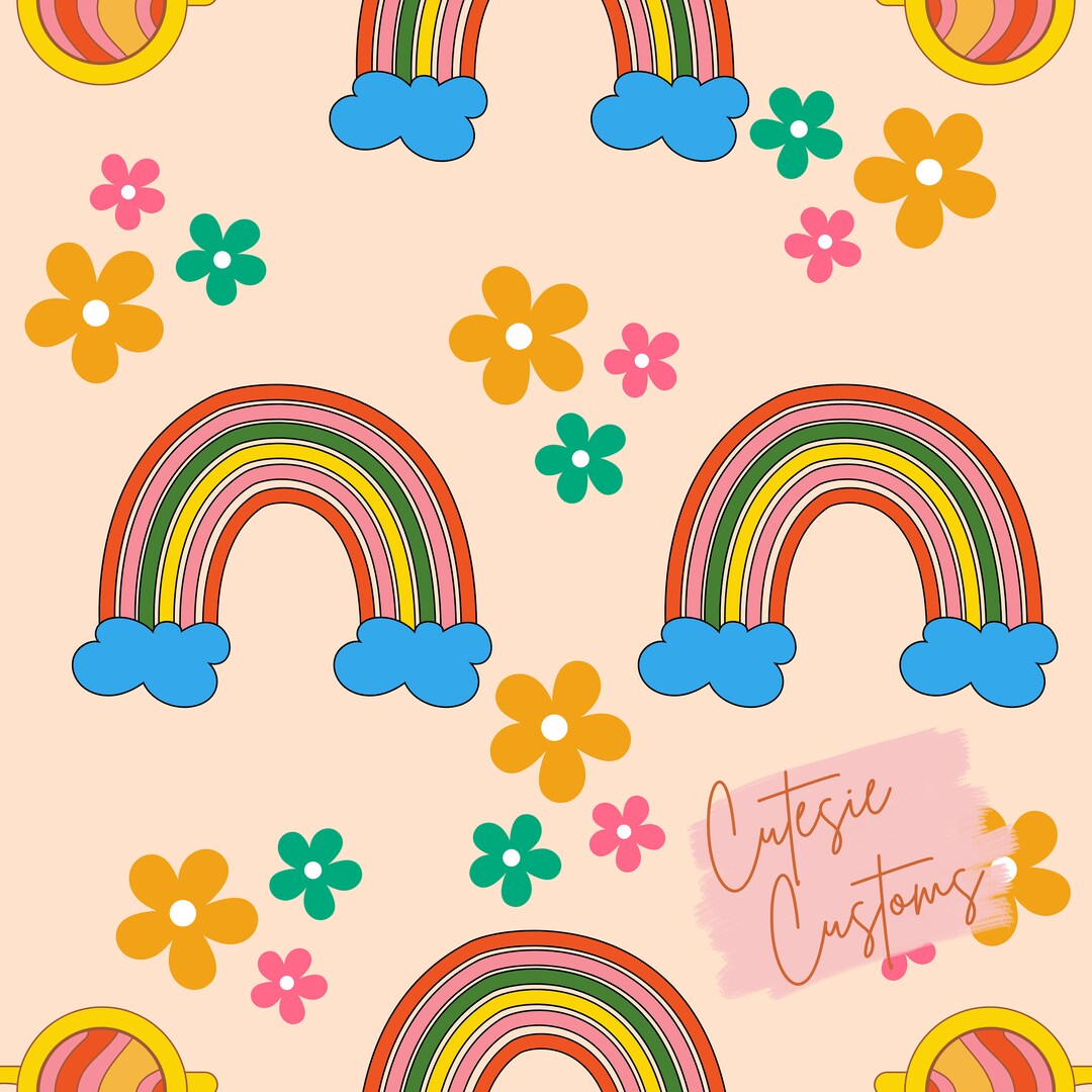 Rainbow Hippy Pattern, Digital Seamless Design, Fabric Prints, Custom ...