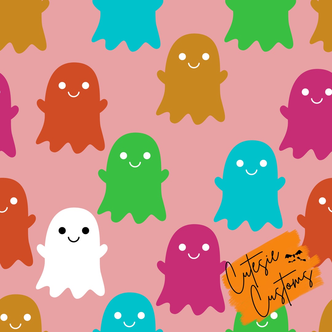 Colorful Ghost Halloween Pattern, Digital Seamless Design, Fabric Print ...