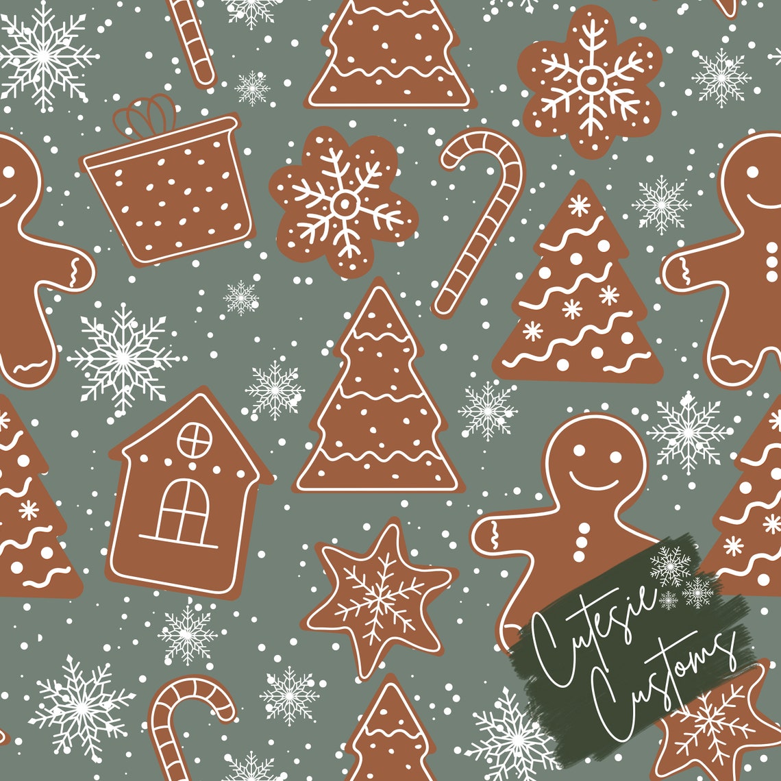 Christmas Gingerbread Pattern, Fabric Prints, Custom Fabric Design ...