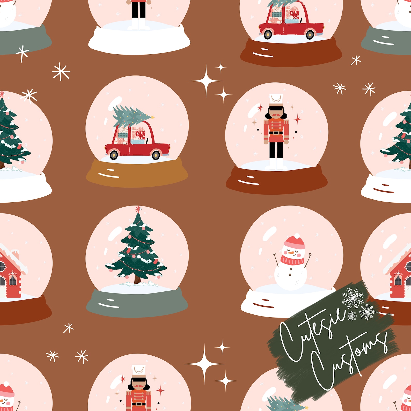 Snow Globe Christmas Pattern, Fabric Prints, Custom Fabric Design ...