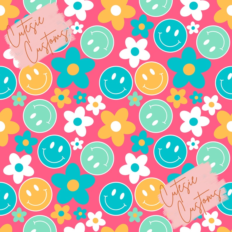 Smiley Faces Flower Pattern, Digital Seamless Design, Fabric Prints ...