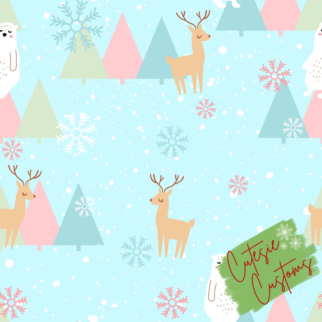 Pastel Tree Christmas Pattern, Fabric Prints, Custom Fabric Design ...