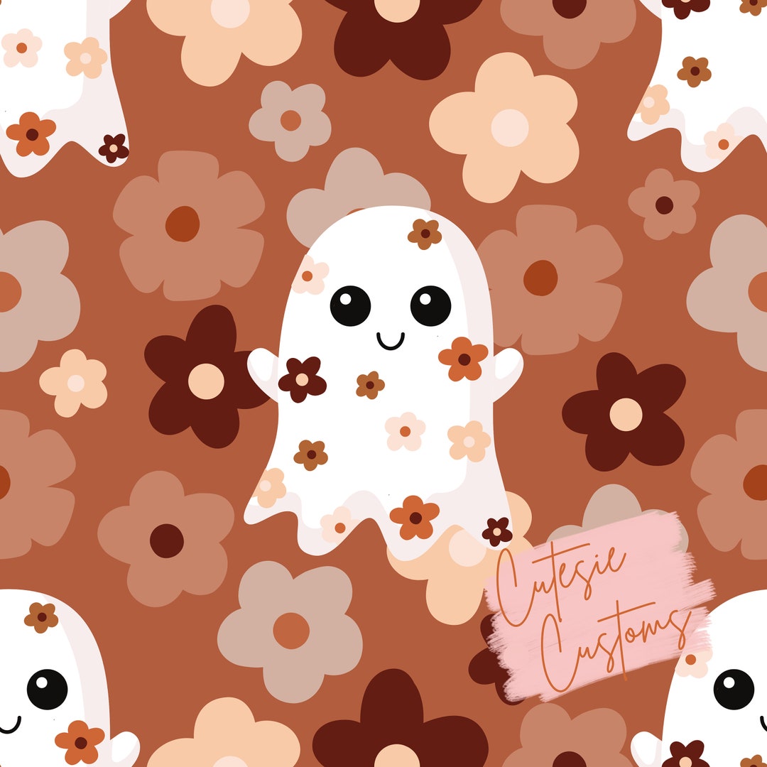 Ghost Halloween Flower Pattern, Digital Seamless Design, Fabric Design ...