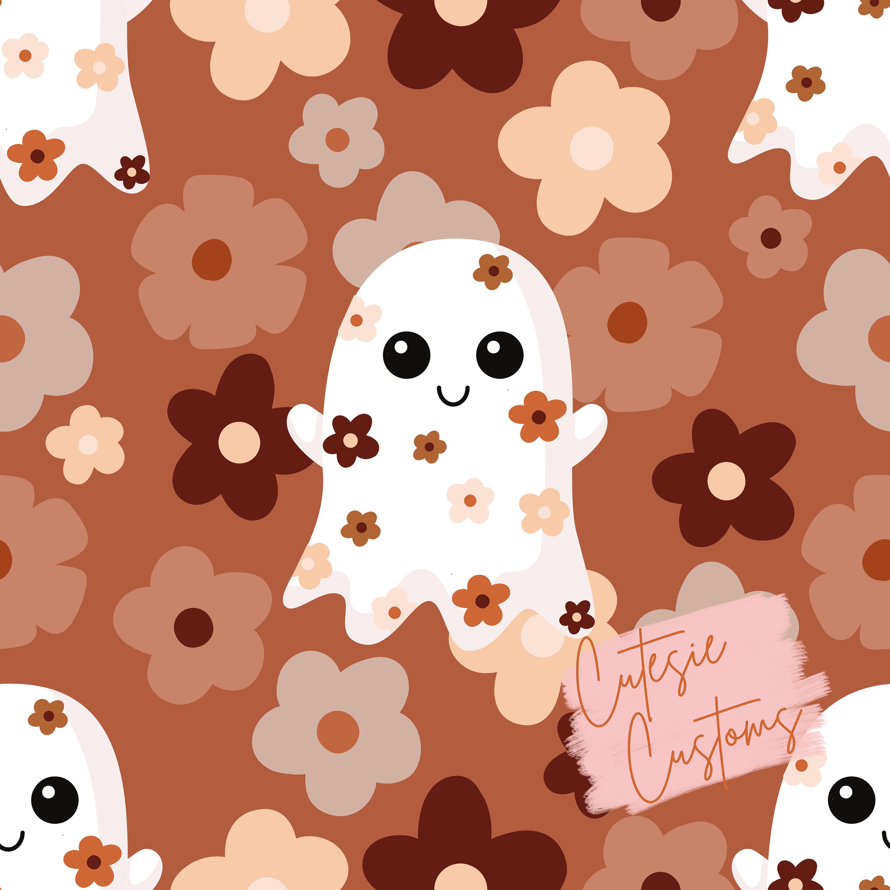 Ghost Halloween Flower Pattern, Digital Seamless Design, Fabric Design ...